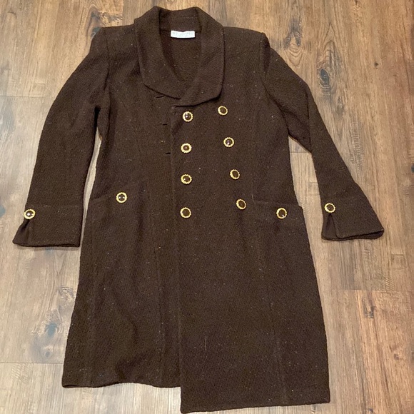St. John | Jackets & Coats | Vintage St John Brown Wool Trench Coat ...